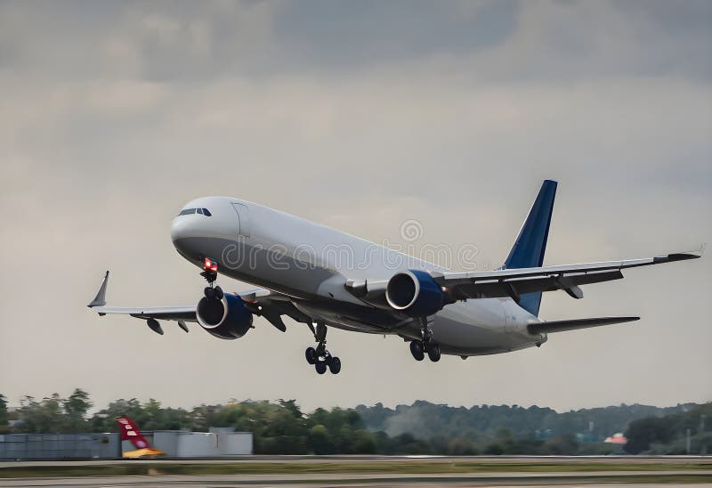 A Large Passenger Plane with Lights on Lands in the Airport Stock ...