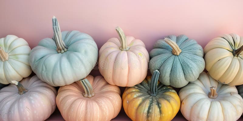 Large Pastel Colored Pumpkins on Pink Background Stock Illustration ...