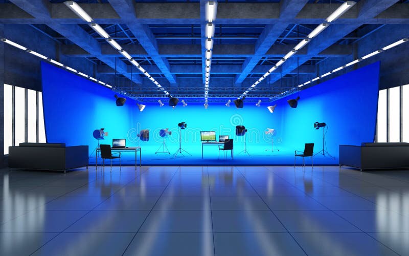 Large Pavilion Interior of Modern Film Studio with Blue Screen and ...