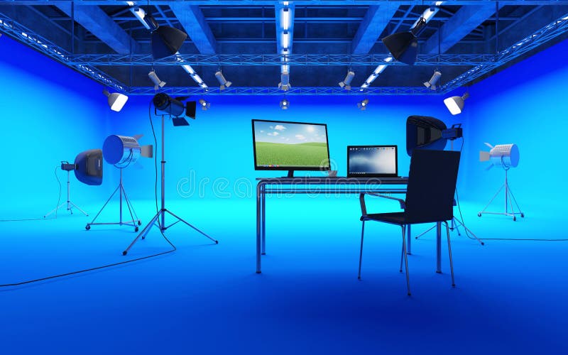 Large Pavilion Interior of Modern Film Studio with Blue Screen and ...