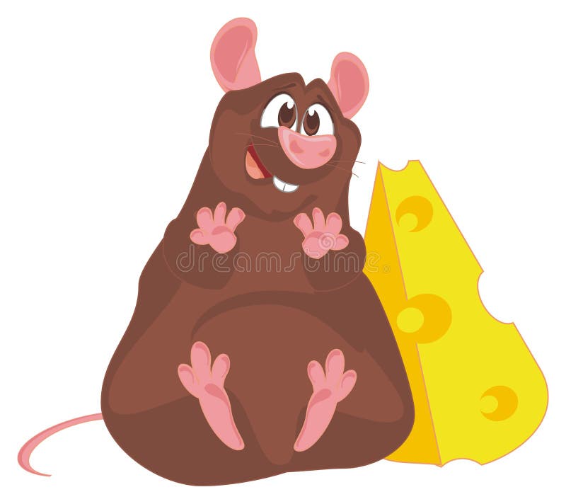 Large Peace of Cheese and Fat Mouse Stock Illustration - Illustration ...