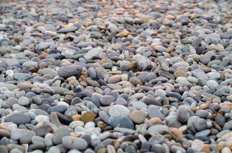 Large Pebbles on the Beach, with Glare of the Red Sun Stock Image ...