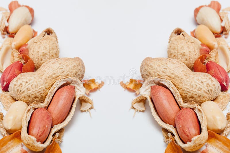Large Peeled Peanuts Close-up of Beans in the Shell. Unpeeled Peanuts ...