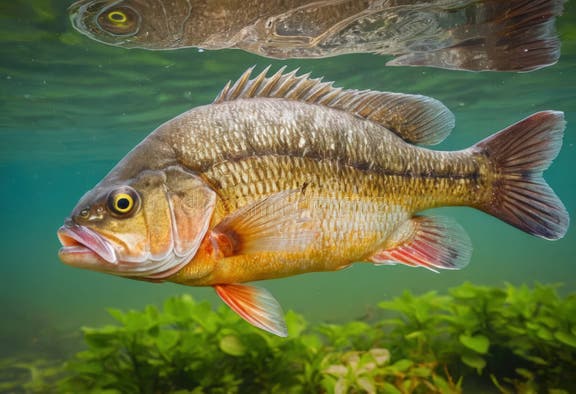 A Large Perch Swims Underwater. Stock Illustration - Illustration of ...