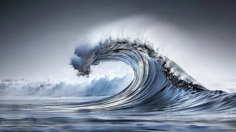 A Large, Perfectly Formed Blue Ocean Wave Breaks in Slow Motion ...