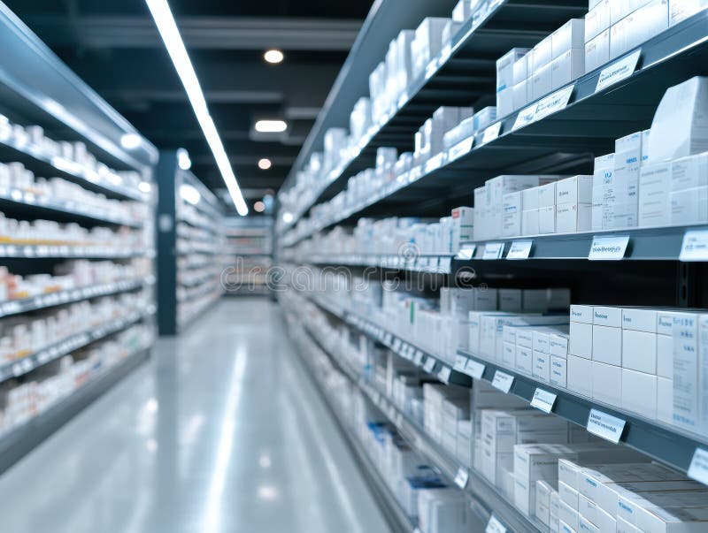 A Large Pharmacy with Many Shelves of Medicine Stock Illustration ...