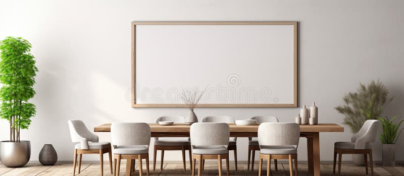 A Large Photo Frame Hangs Above the Dining Table Stock Photo - Image of ...