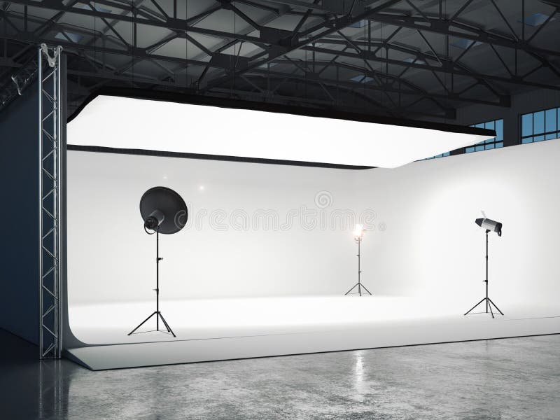 Photographic Studio with Several Light Sources. 3d Rendering Stock ...