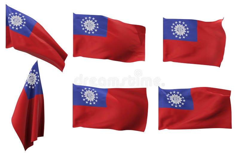 Six Different Flags of Myanmar Stock Illustration - Illustration of ...