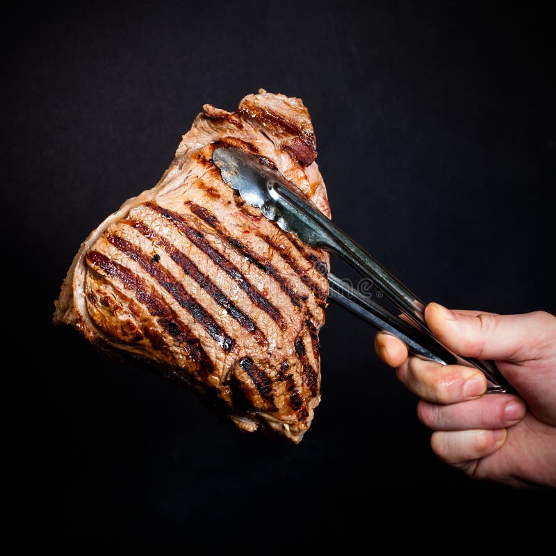 Large Piece of Fresh Beef Meat Prepared on a Grill Pan. Toned Stock ...