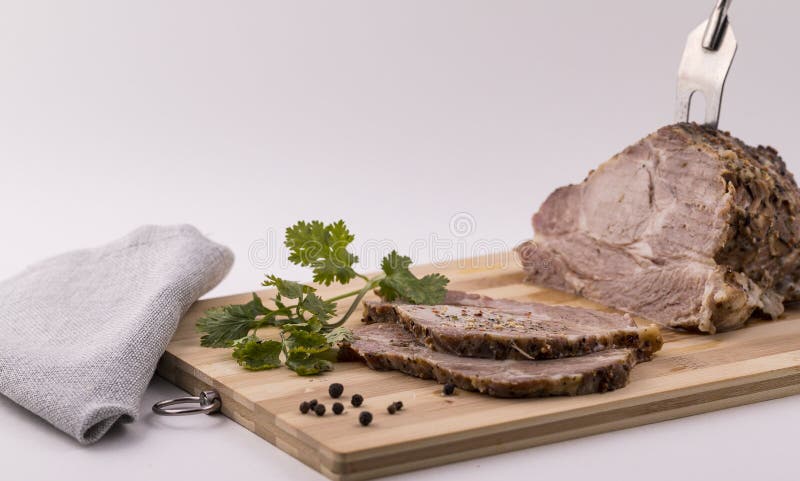 Collection of From A Large Piece Of Fried Meat Cut Into Thin Slices ...