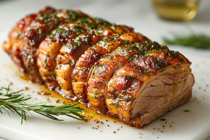 A Large Piece of Meat with Herbs and Spices on Top of it. Stock Photo ...