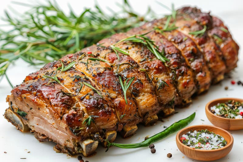 A Large Piece of Meat with Herbs and Spices on Top of it Stock Image ...