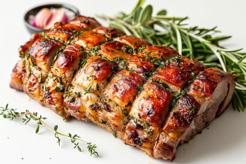 A Large Piece of Meat with Herbs and Spices on Top of it. Stock Photo ...