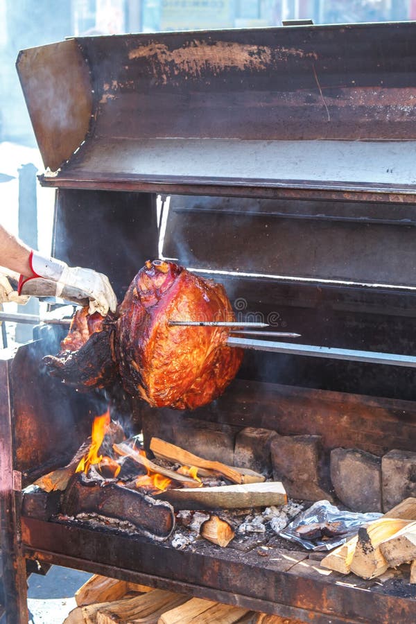Man roasts meat stock image. Image of animal, kitchen - 159528829