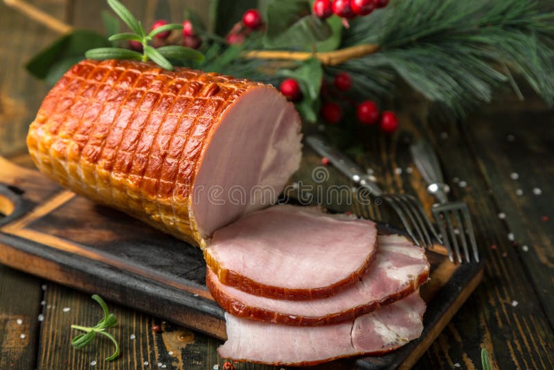 A Large Piece of Smoked Ham. Meat on the Table Stock Image - Image of ...