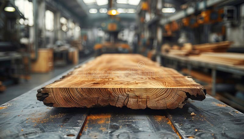A Large Piece of Wood on a Table in a Factory Stock Photo - Image of ...