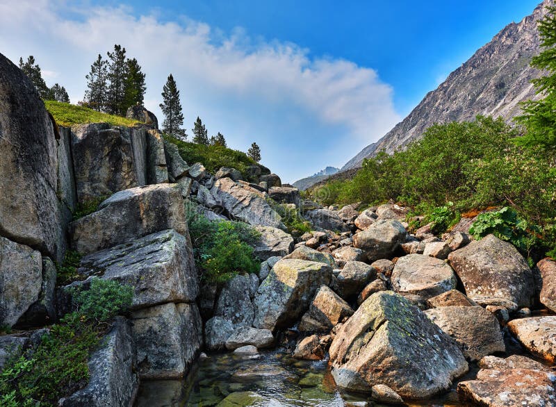 Large Pieces of Rock in a Mountain Stream Stock Image - Image of ...