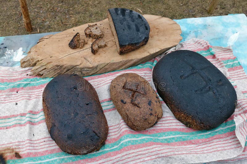 Large Pieces of Solid Lithuanian Rustic Rough Rye Black Bread are Sold ...