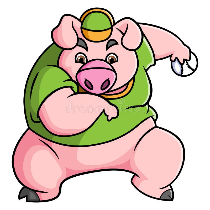 The Large Pig is Playing Baseball and Going To Throw the Ball while ...