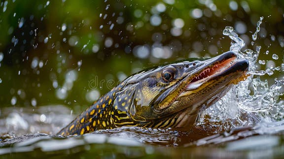 A Large Pike Fish is Splashing Water in the Water Stock Photo - Image ...