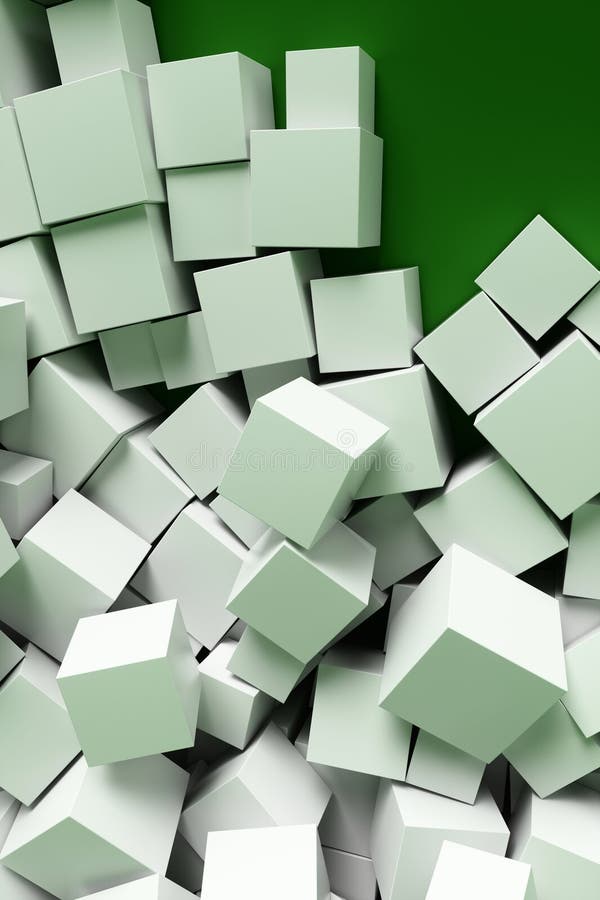 A Large Pile of Abstract White Cubes Near a Green Wall. Stock ...