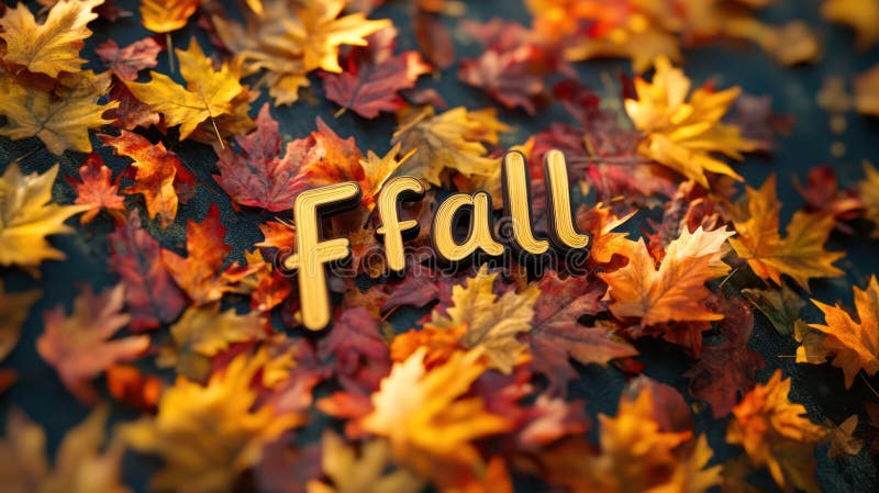 Large Pile of Autumn Leaves with the Word Fall Written in the Center ...
