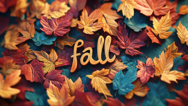 Large Pile of Autumn Leaves with the Word Fall Written in the Center ...