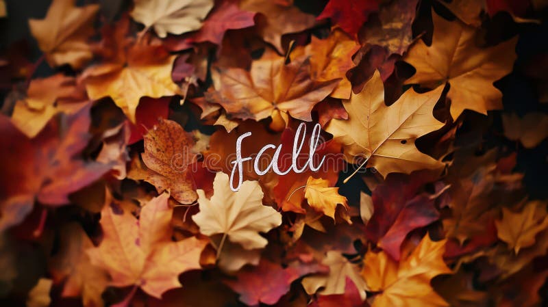 Large Pile of Autumn Leaves with the Word Fall Written in the Center ...