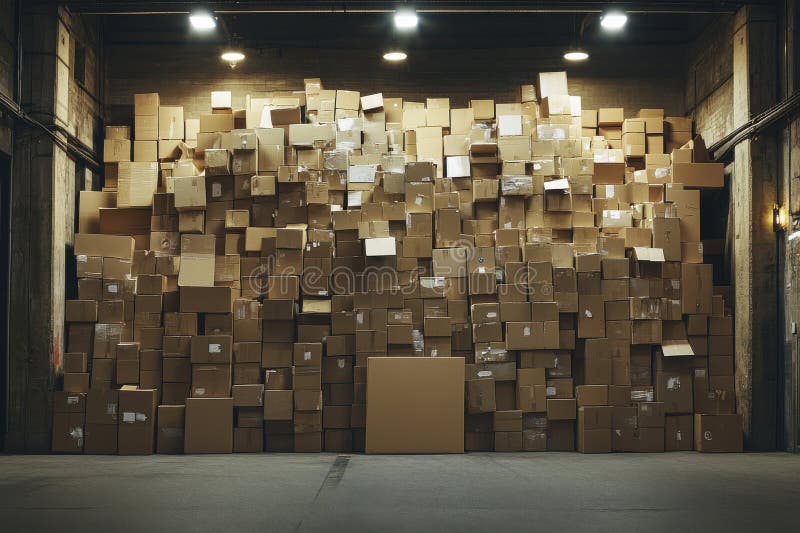 A Large Pile of Cardboard Boxes is Stacked Against a Wall Stock Image ...