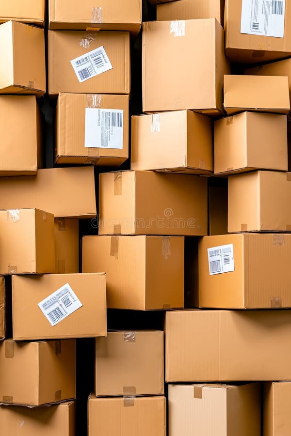 A Large Pile of Cardboard Boxes Stacked on Top of Each Other Stock ...