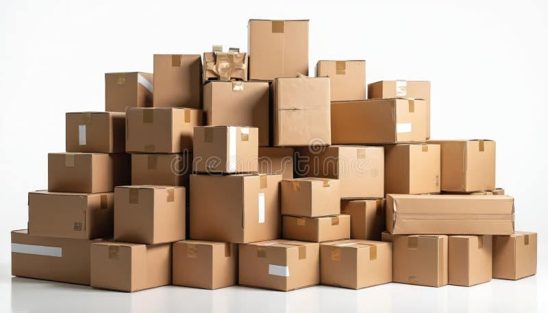 Large Pile of Cardboard Boxes on White Background. Stack of Brown Packages for Shipping ...