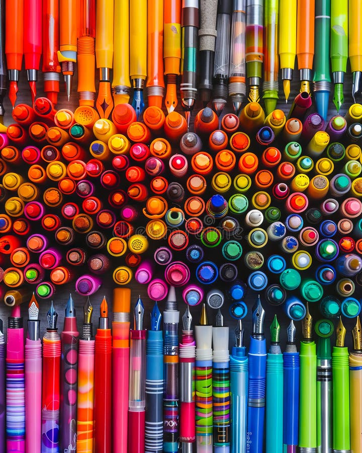 A Large Pile of Colored Pens on a Table Stock Image - Image of pile ...