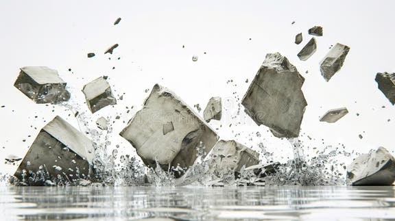 A Large Pile of Concrete is Falling into Water Stock Image - Image of ...