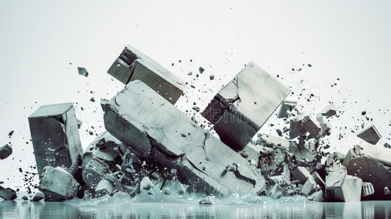 A Large Pile of Concrete is Falling into the Water Stock Photo - Image ...