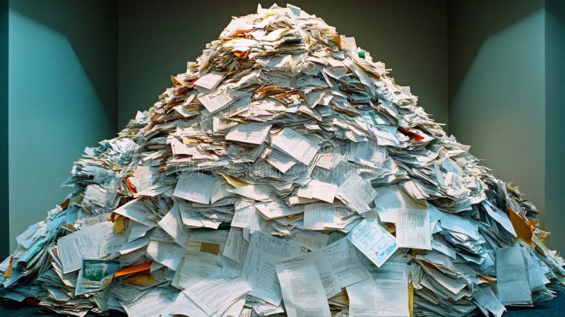 Large Pile of Documents Forms a White Paper Mountain Stock Illustration ...