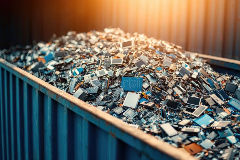 A Large Pile of Electronic Waste in a Container, Showcasing Various ...