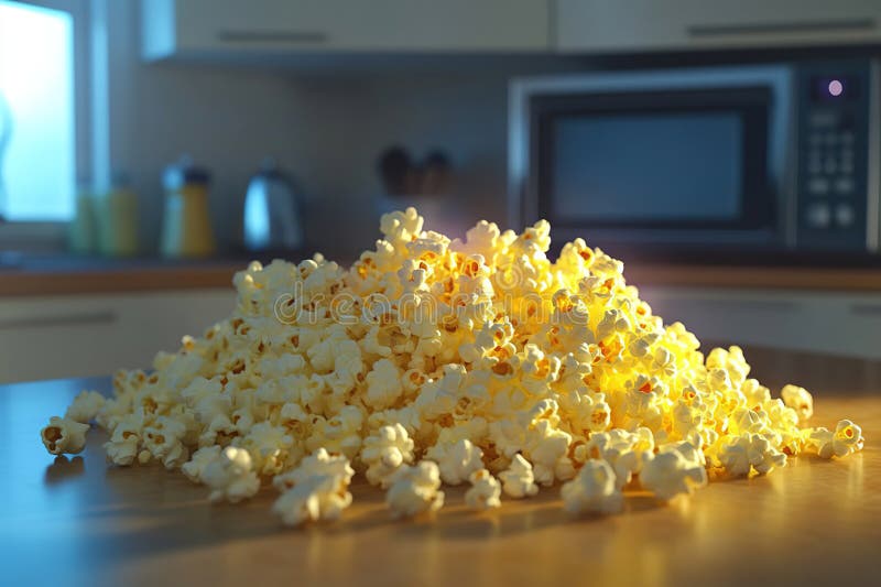 A Large Pile of Freshly Popped Popcorn on a Wooden Kitchen Table. the ...