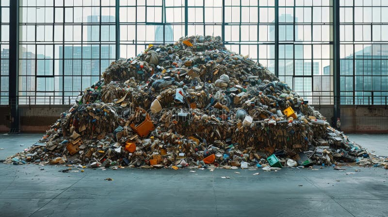 Large Pile of Garbage in a Warehouse Stock Photo - Image of stockpile ...