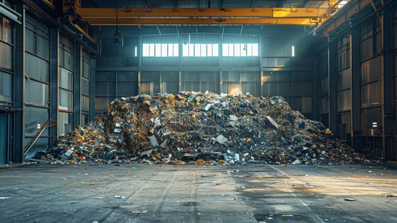 Large Pile of Garbage in a Warehouse Stock Image - Image of refuse ...
