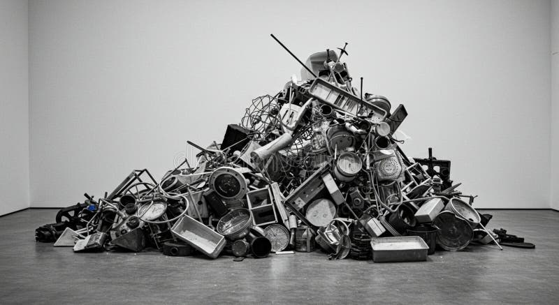 A Large Pile of Metal Objects is Centrally Located in a Spacious Room ...