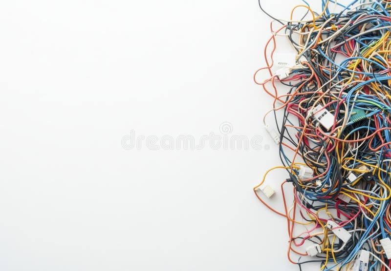 Multicolored Tangled Wires and Cables on White Background Stock ...