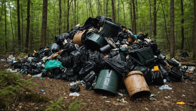 A Large Pile of Old Garbage Thrown Away in the Forest Stock ...