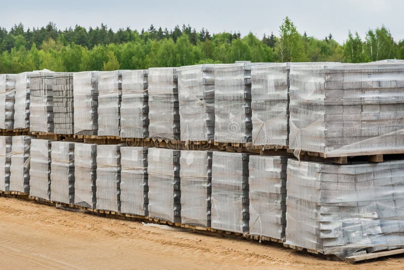 Large Pile of Packaged Paving Stone Slabs Industrial Material on ...