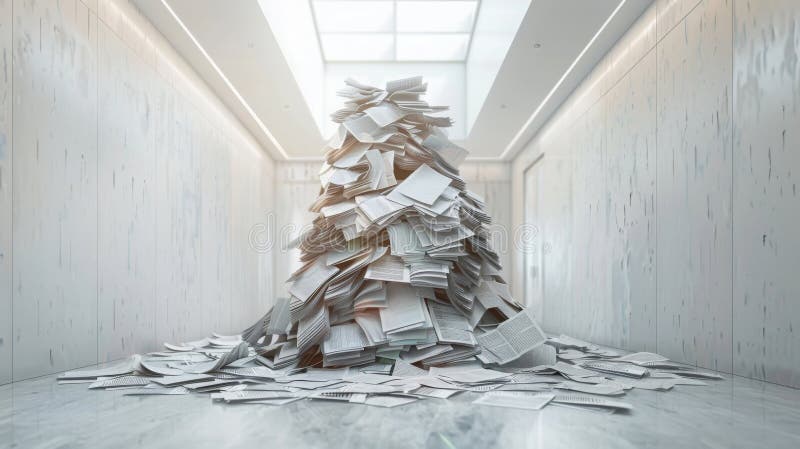 Office Paper Pile in Empty Room Stock Photo - Image of pile, efficiency ...