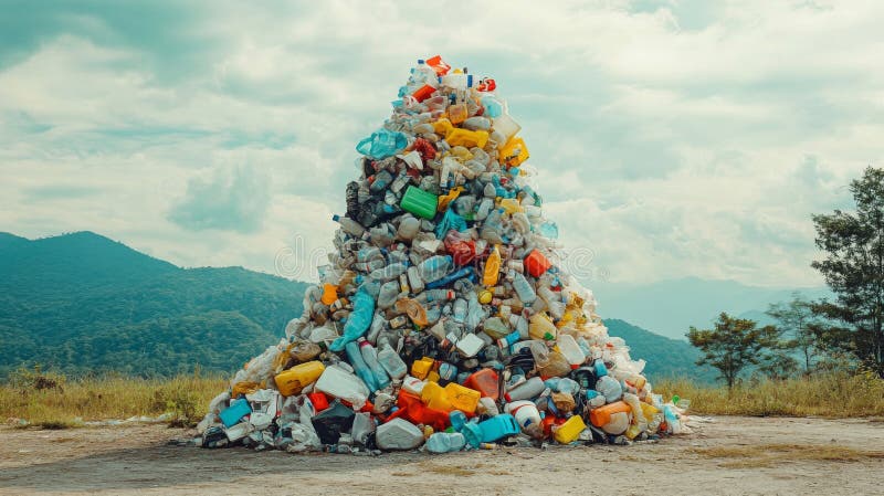 Large Pile of Plastic Waste in Mountainous Landscape Stock Illustration ...