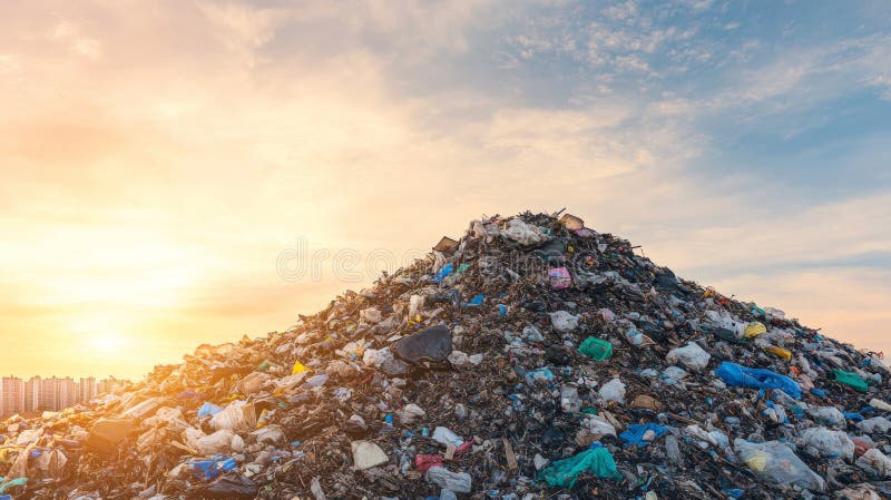 A Large Pile of Plastic Waste and Trash at a Garbage Dump Under a ...