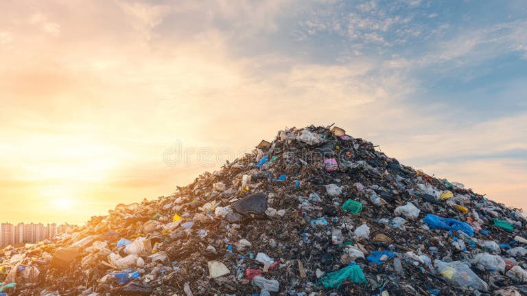 A Large Pile of Plastic Waste and Trash at a Garbage Dump Under a ...