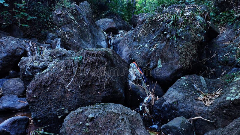 A Large Pile of Rocks with Garbage Scattered in a River Stock Image ...