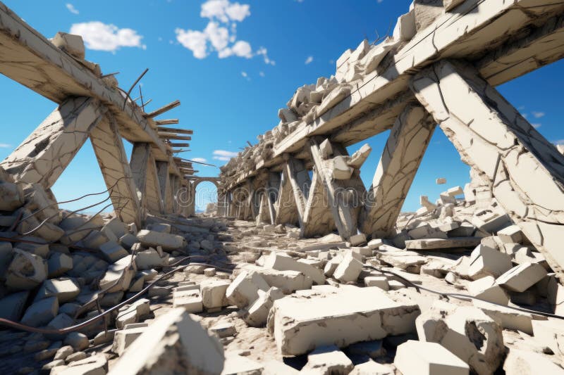 A Large Pile of Rubble with a Blue Sky in the Background. Generative AI ...